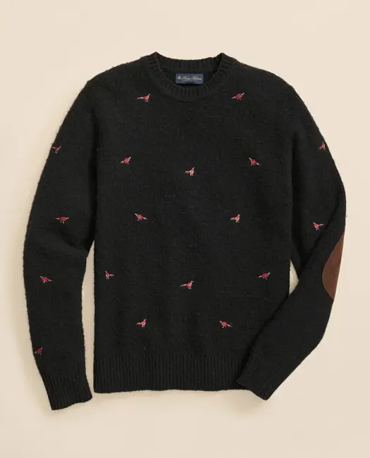 Brooks Brothers Brushed Wool Pheasant-embroidered Sweater | | Small - Black