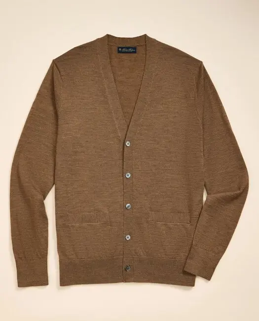 Brooks Brothers Ultimate Merino Wool Cardigan Sweater - Khaki