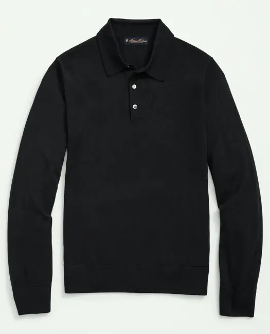 Brooks Brothers Merino Wool Long Sleeve Polo Sweater - Black