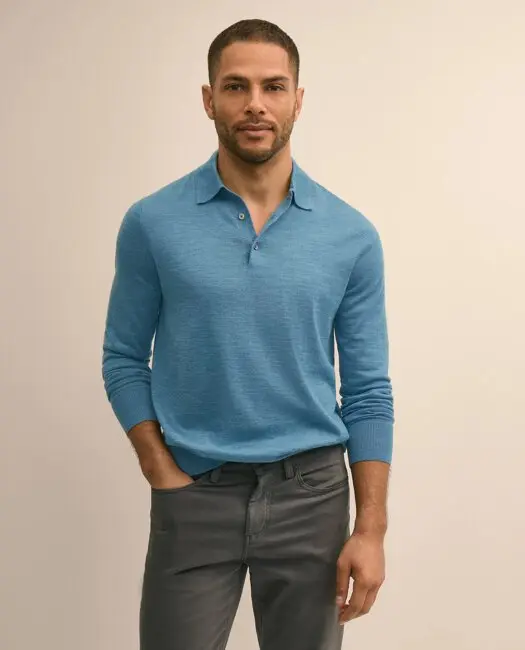 Brooks Brothers Ultimate Merino Wool Polo Sweater - Blue