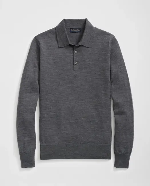 Brooks Brothers Merino Wool Long Sleeve Polo Sweater - Dark Grey