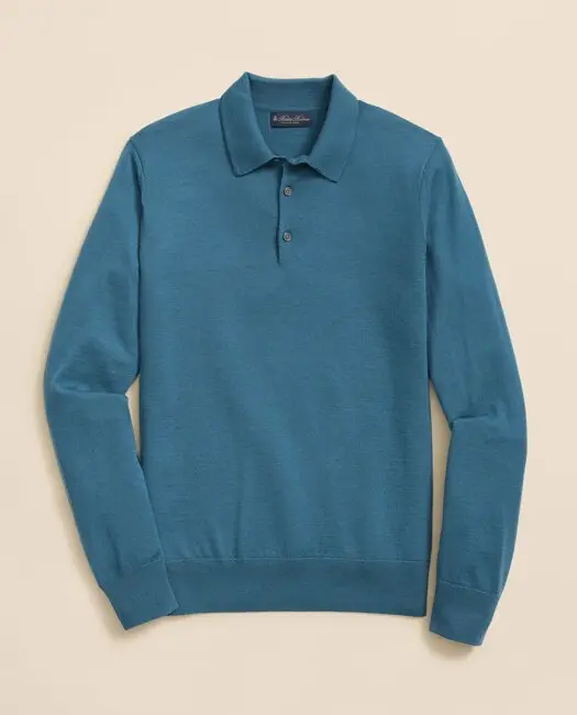 Brooks Brothers Merino Wool Long Sleeve Polo Sweater - Teal
