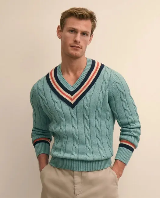 Brooks Brothers Archive Tennis Sweater In Supima Cotton - Aqua
