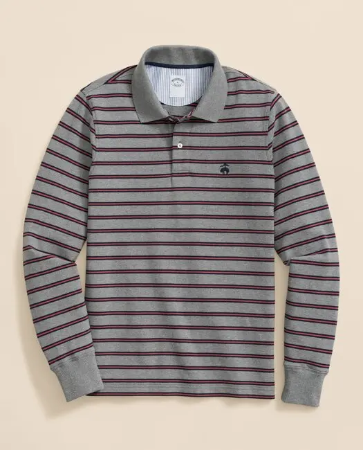 Brooks Brothers Golden Fleece Stretch Supima Long-sleeve Striped Polo Shirt - Grey