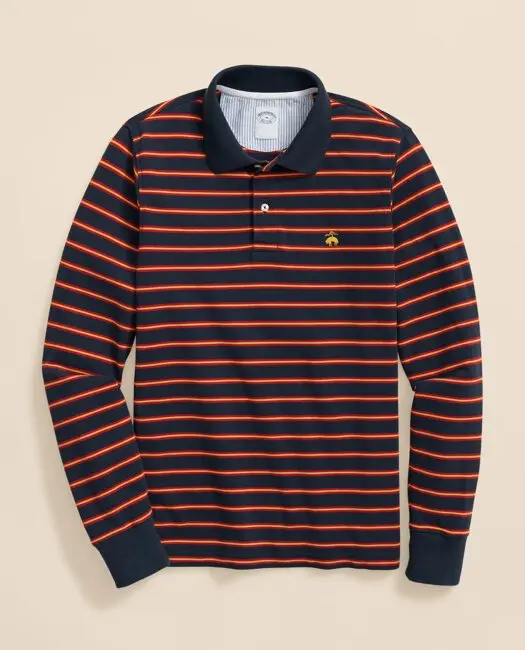 Brooks Brothers Golden Fleece Stretch Supima Long-sleeve Striped Polo Shirt - Navy