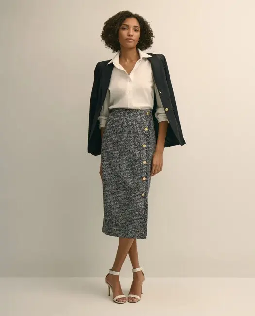 Brooks Brothers S Buttoned Column Knit Skirt | | Large - Blue