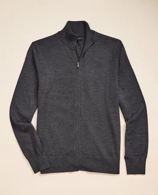 Brooks Brothers Ultimate Merino Wool Full Zip Sweater - Charcoal