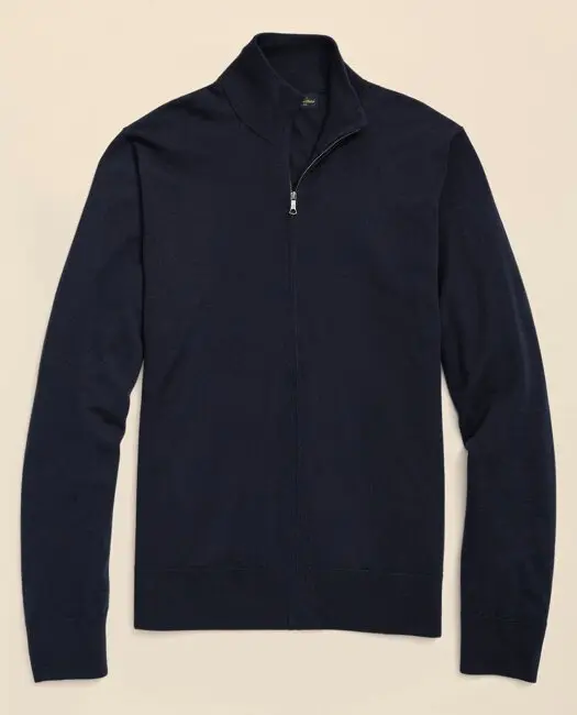 Brooks Brothers Ultimate Merino Wool Full Zip Sweater - Navy