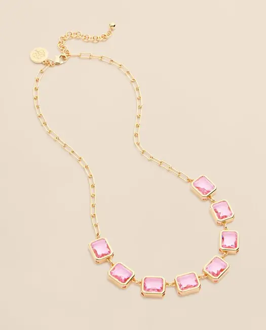 Brooks Brothers S -tone Pink-stone Collar Necklace - Gold