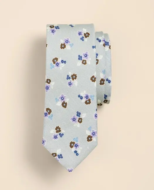 Brooks Brothers S Linen-silk Floral Tie - Light Grey