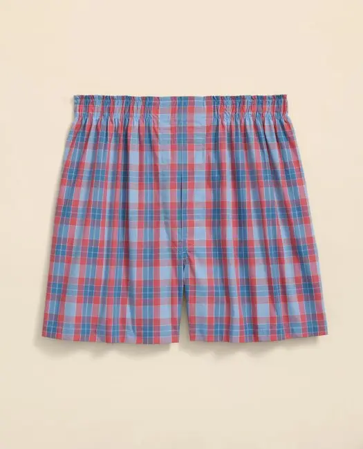 Brooks Brothers Cotton Broadcloth Check Boxers - Blue