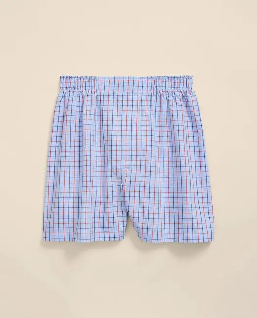 Brooks Brothers Cotton Broadcloth Check Boxers - Hydrangea