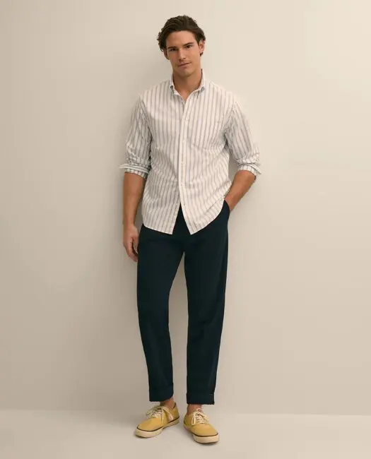 Brooks Brothers Washed Cotton Seersucker Pants - Navy