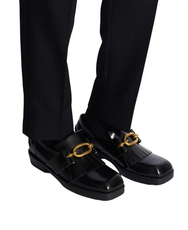 Balmain Sync Glazed Leather Loafers With Gold Tone Detailing - Black