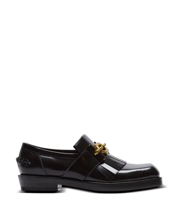 Balmain Sync Glazed Leather Loafers With Gold Tone Detailing - Black