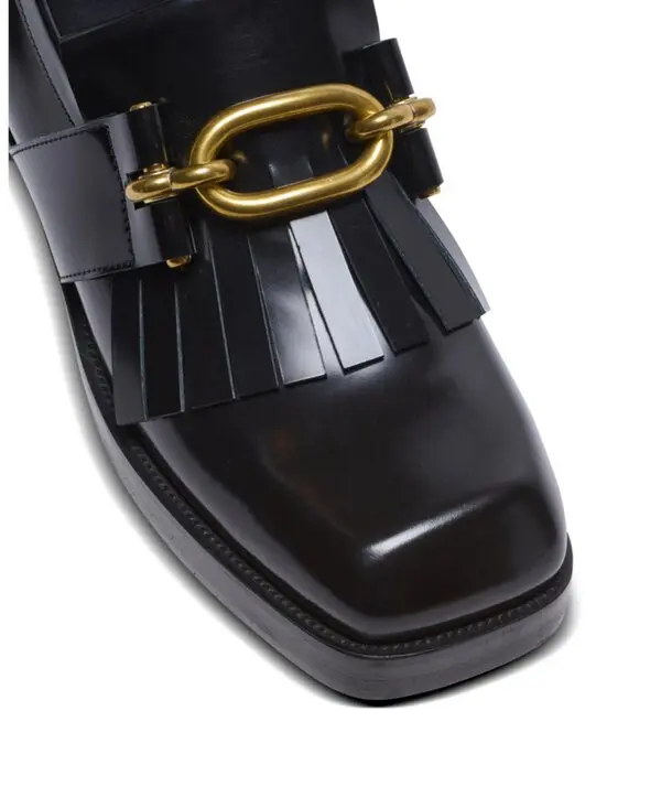 Balmain Sync Glazed Leather Loafers With Gold Tone Detailing - Black