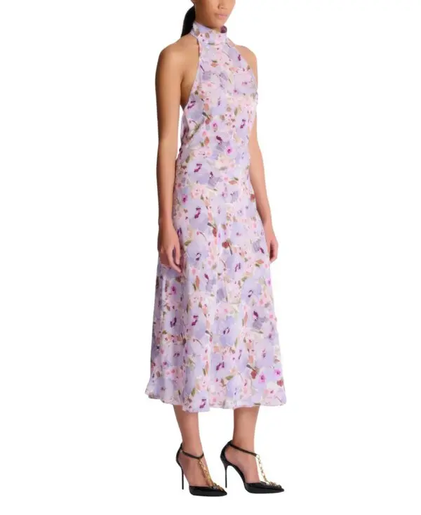 Balmain Printed Poppy Flower High Neck Midi Dress