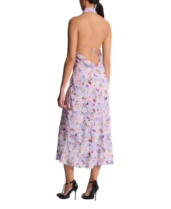 Balmain Printed Poppy Flower High Neck Midi Dress