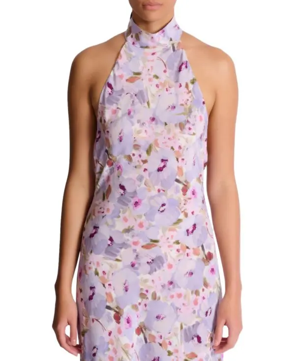 Balmain Printed Poppy Flower High Neck Midi Dress