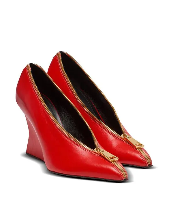 Balmain Zip Wedge Pumps In Lambskin Leather
