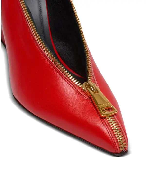 Balmain Zip Wedge Pumps In Lambskin Leather - Red