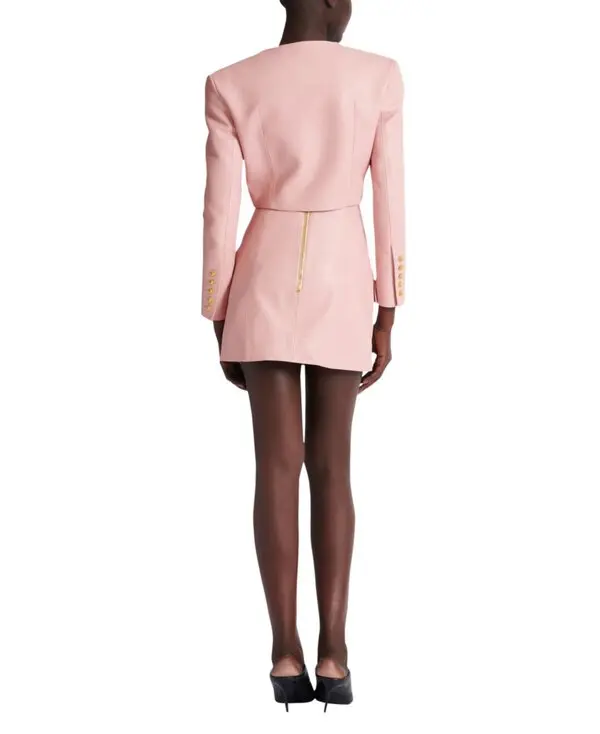 Balmain Cropped Lambskin Jacket With Button Details - Pink