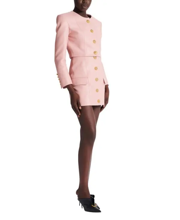 Balmain Cropped Lambskin Jacket With Button Details - Pink