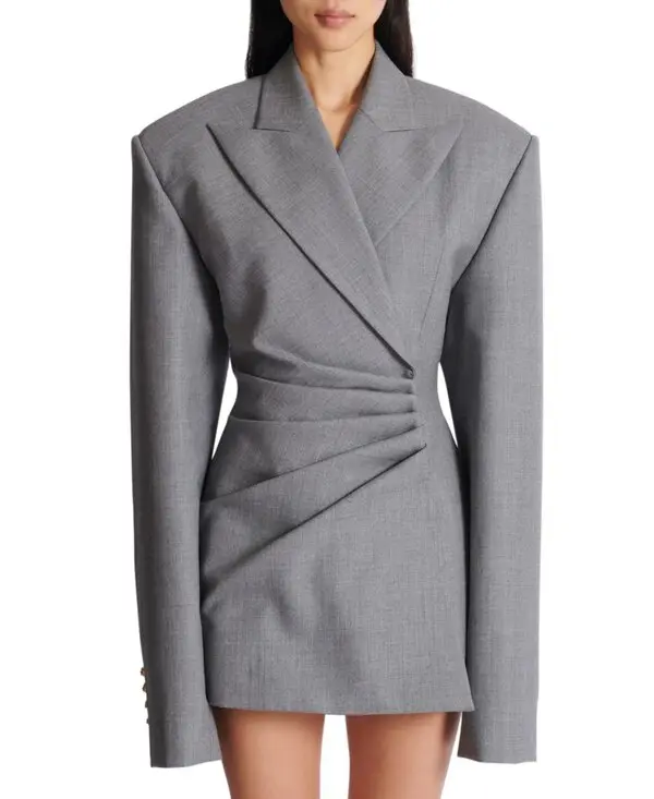 Balmain Draped Wool Jacket Dress