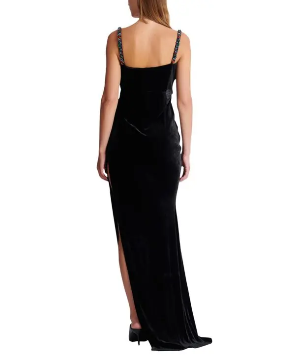 Balmain Long Velvet Dress With Embellished Straps