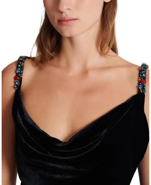 Balmain Long Velvet Dress With Embellished Straps