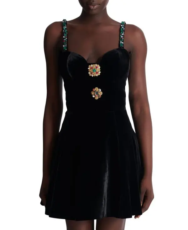 Balmain Embellished Strappy Velvet Mini Dress