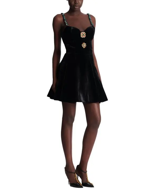 Balmain Embellished Strappy Velvet Mini Dress