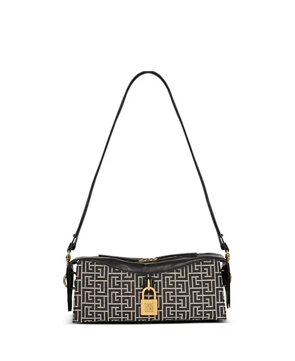 Balmain Pulse Shoulder Bag In Monogram Jacquard And Calfskin - Black
