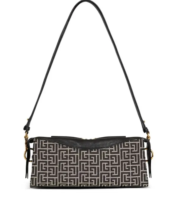 Balmain Pulse Shoulder Bag In Monogram Jacquard And Calfskin - Black