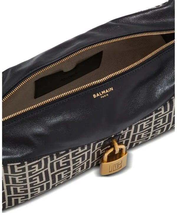 Balmain Pulse Shoulder Bag In Monogram Jacquard And Calfskin - Black