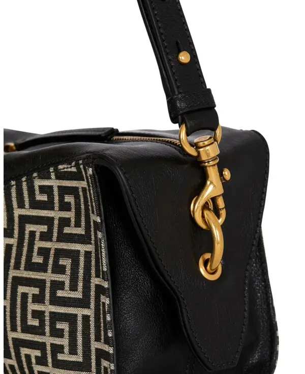 Balmain Pulse Shoulder Bag In Monogram Jacquard And Calfskin - Black