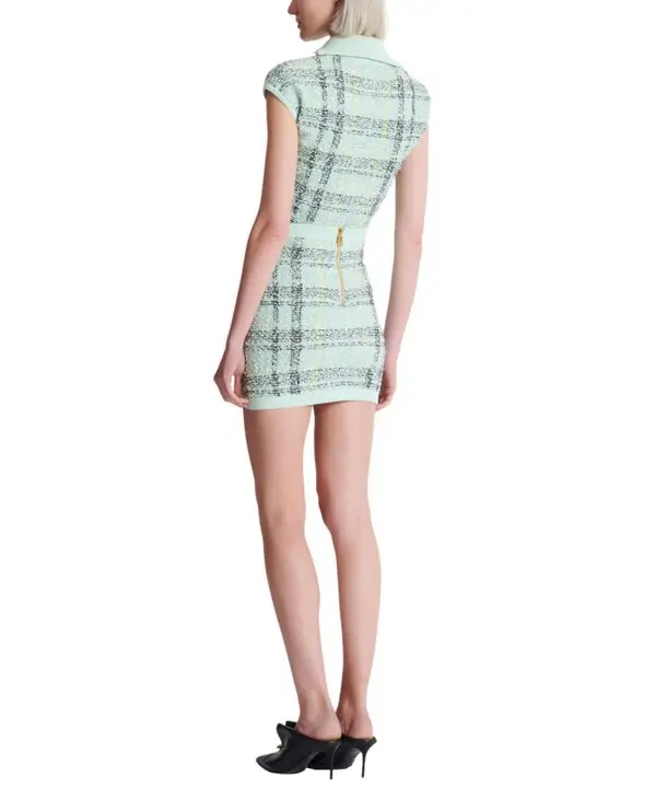 Balmain Glitter Plaid Tweed Mini Skirt