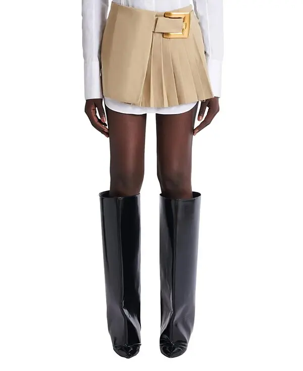 Balmain Belted Gabardine Mini Skirt - Beige
