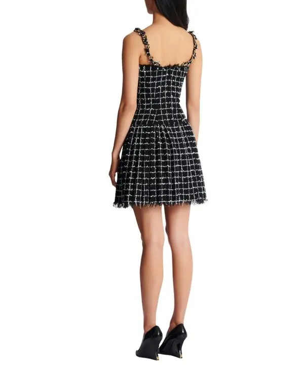 Balmain Tweed Dress With Chain Straps - Black
