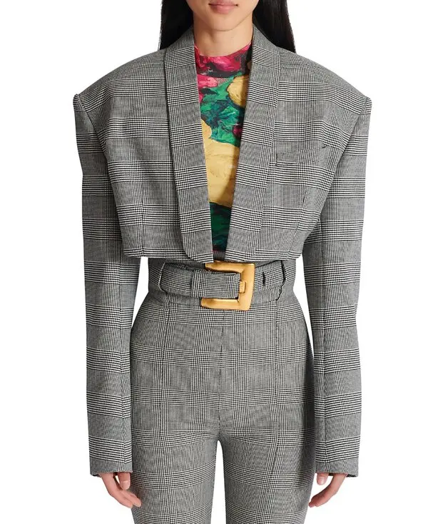 Balmain Cropped Jacket In Prince Of Wales Jacquard - Black