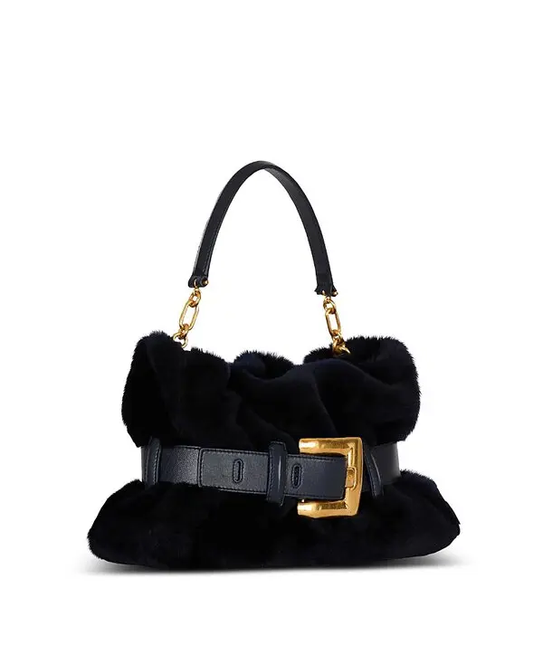 Balmain Medium Anthem Bag In Shearling - Navy