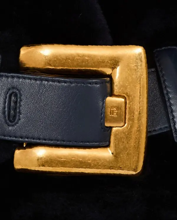 Balmain Medium Anthem Bag In Shearling - Navy