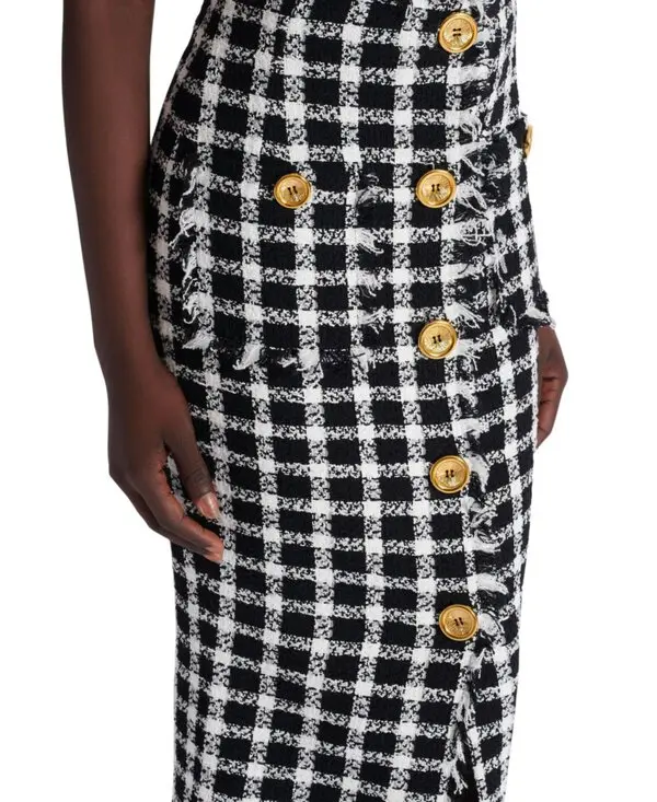 Balmain Gingham Tweed Midi Skirt