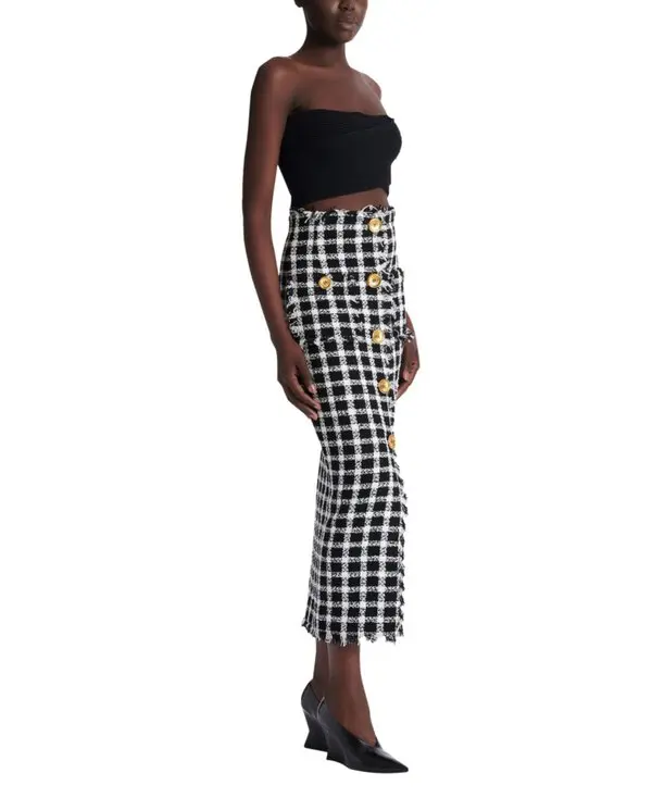 Balmain Gingham Tweed Midi Skirt