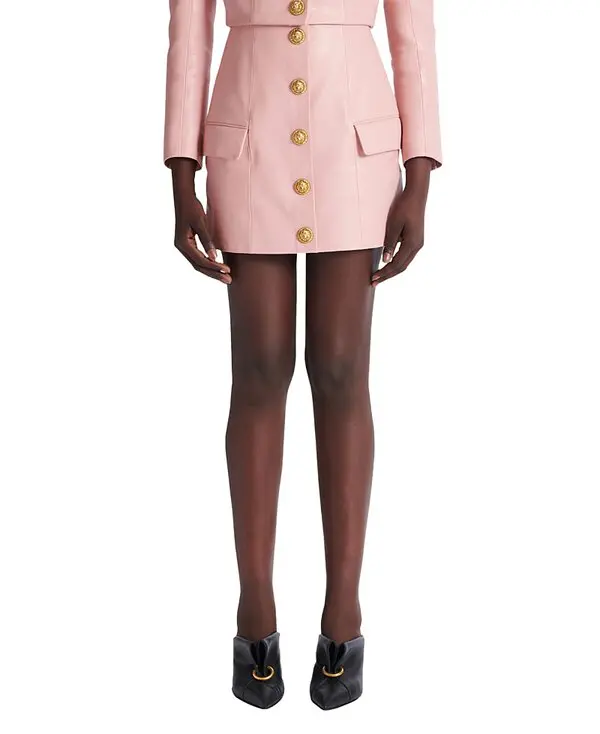 Balmain Short Lambskin Skirt With Button Detail - Pink