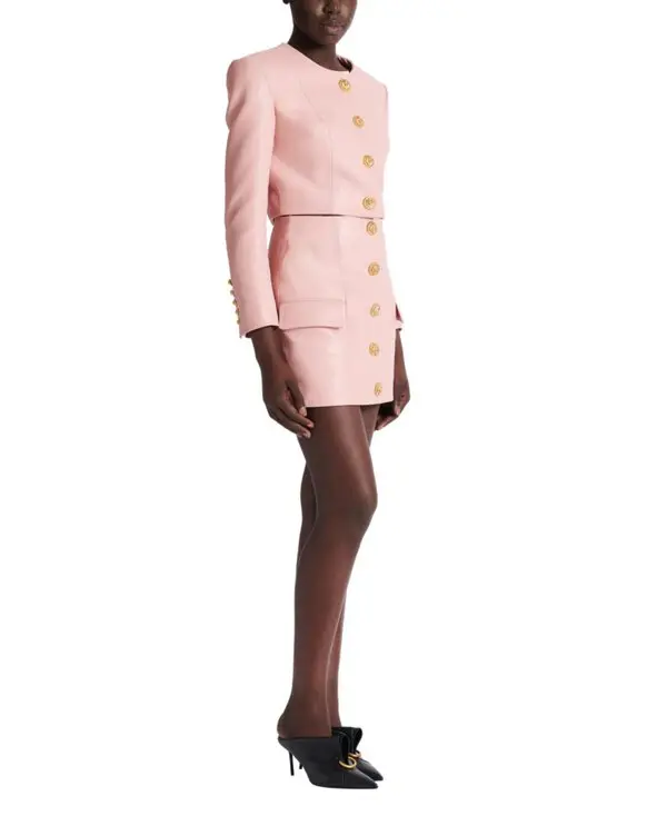 Balmain Short Lambskin Skirt With Button Detail - Pink