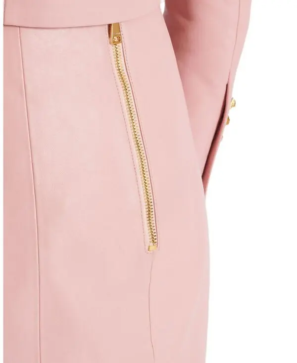 Balmain Short Lambskin Skirt With Button Detail - Pink
