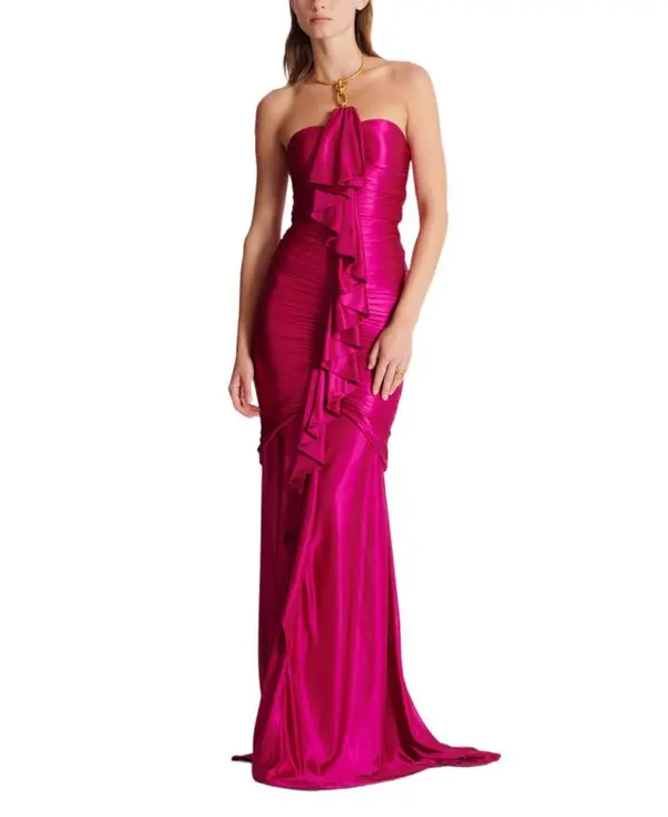 Balmain Long Draped Bustier Gown With Embellished Detail