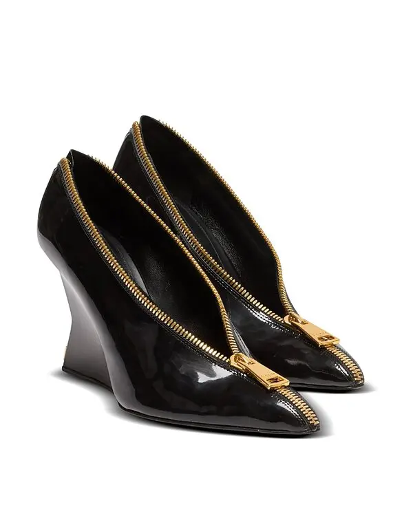 Balmain Zip Wedge Pumps In Patent Leather