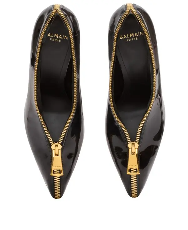 Balmain Zip Wedge Pumps In Patent Leather - Black